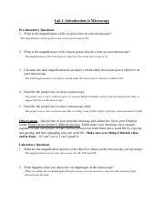 Answers Lab 1 Pdf Lab 1 Introduction To Microscopy Pre Laboratory Questions 1 What Is The