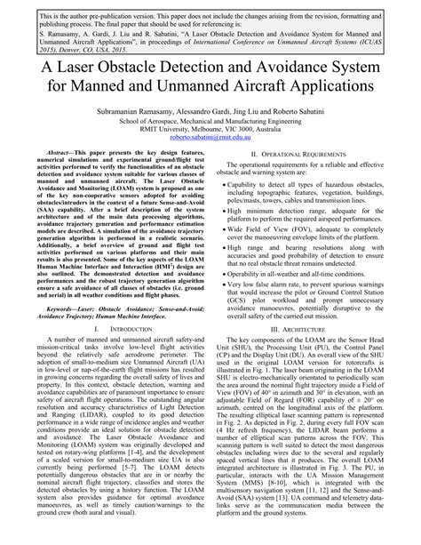 Pdf A Laser Obstacle Detection And Avoidance System For Manned And Unmanned Aircraft Applications