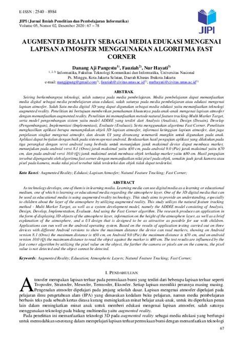 Pdf Augmented Reality Sebagai Media Edukasi Mengenai Lapisan Atmosfer Menggunakan Algoritma