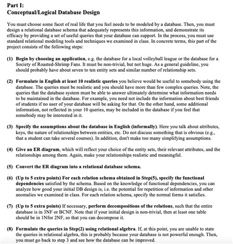 Solved Part I Conceptuallogical Database Design You Must
