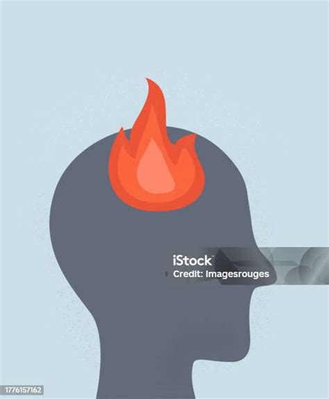 불타는 뇌 또는 직업적 또는 정서적 번아웃 불타는 인간의 머리 실루엣입니다 분노에 대한 스톡 벡터 아트 및 기타 이미지 분노
