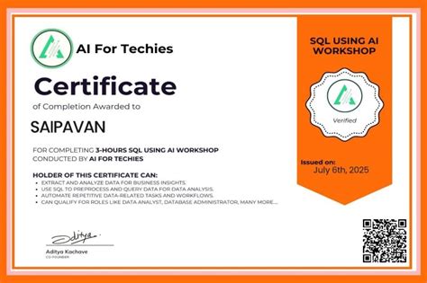 Sql Ai Certification Dataanalytics Learningjourney Aifortechies