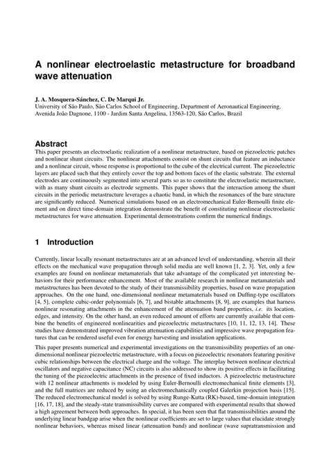 Pdf A Nonlinear Electroelastic Metastructure For Broadband Wave Attenuation