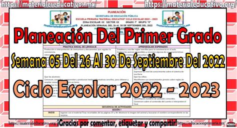 Planeación Del Primer Grado De Primaria De La Semana 05 Del 26 Al 30 De