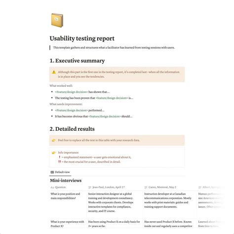 Usability Test Results Template