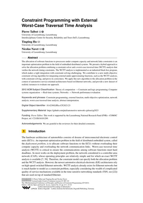 Pdf Constraint Programming With External Worst Case Traversal Time Analysis