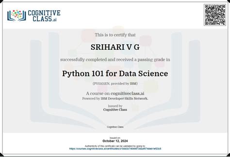 Ibm Cognitiveclass Python Datascience Learningjourney Achievement Srihari Vg