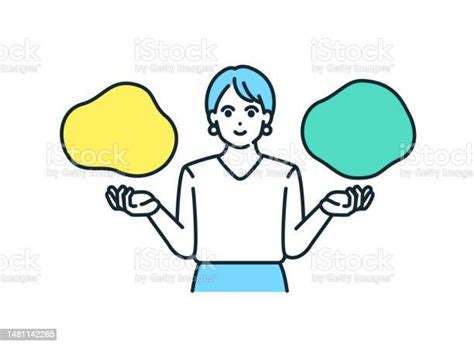 두 가지 옵션을 제시하는 여성 비교와 선택을 장려하는 비즈니스 사람의 그림 20 29세에 대한 스톡 벡터 아트 및 기타 이미지 20 29세 결정 고름 Istock