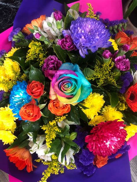 Seasonal Flower Bouquet Rainbow Colours And Flowers Dependant On Se