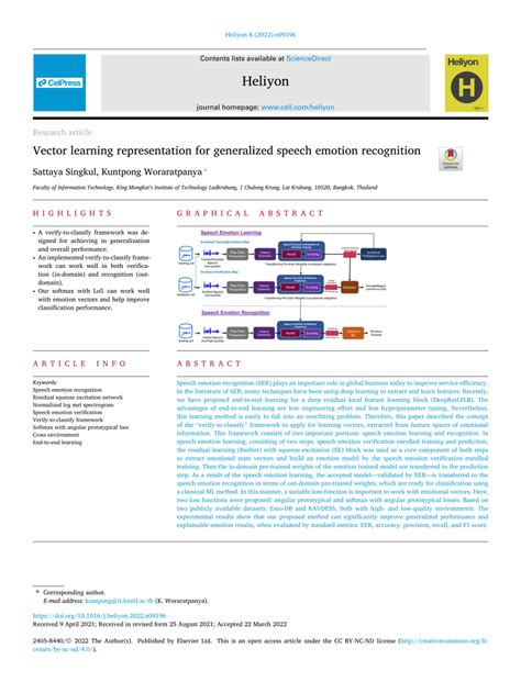 Pdf Vector Learning Representation For Generalized Speech Emotion