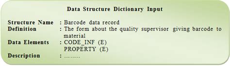 data structure dictionary input for barcode data record download