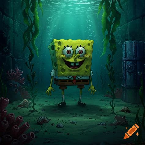 Spongebob Squarepants As A Menacing Vampire With Red Eyes And A Black