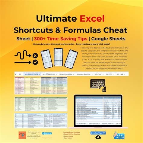 Ultimate Excel Shortcuts Formulas Cheat Sheet 300 Tips Google Sheets Guide Productivity