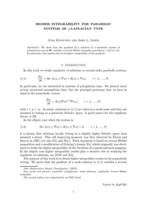Pdf Higher Integrability For Parabolic Systems Of P Laplacian Type