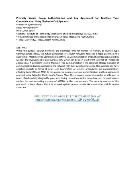 Pdf Provably Secure Group Authentication And Key Agreement For Machine Type Communication