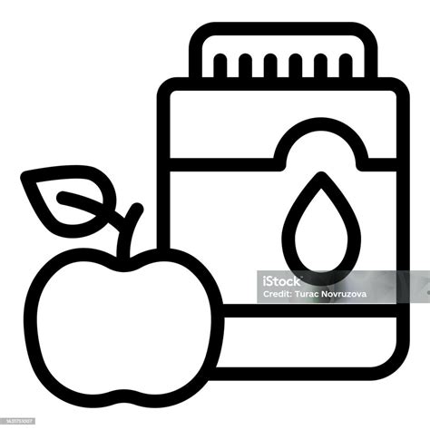 사과 라인 아이콘이 있는 구강 세정제 흰색으로 분리된 입 방부제 벡터 그림 치과 치료 개요 스타일 및 응용 프로그램을 위해 설계되었습니다 Eps 10 0명에 대한 스톡 벡터