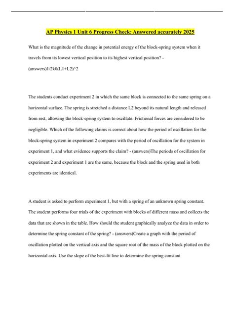 Ap Physics 1 Unit 6 Progress Check Answered Accurately 2025 Ap Physics 1 Unit 6 Progress