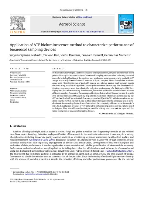 Pdf Application Of Atp Bioluminescence Method To Characterize