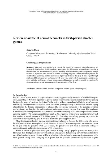 Pdf Review Of Artificial Neural Networks In First Person Shooter Games