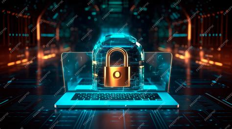 Premium Ai Image Cybersecurity And Data Privacy Illustration With Hightech Padlock Generative Ai