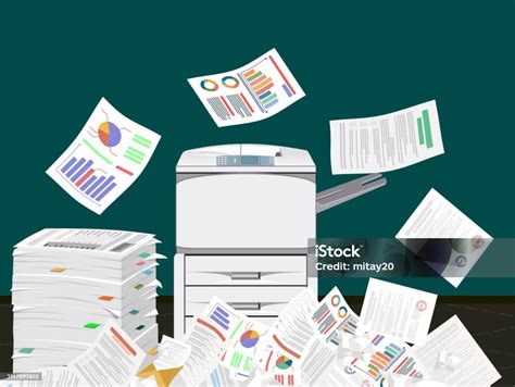 사무실 다기능 기계 종이 문서 더미 서류 사무실에서 혼란 프린터 복사 스캐너 장치입니다 Proffesional 인쇄 스테이션