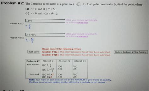 Solved Problem The Cartesian Coordinates Of A Point Are Chegg