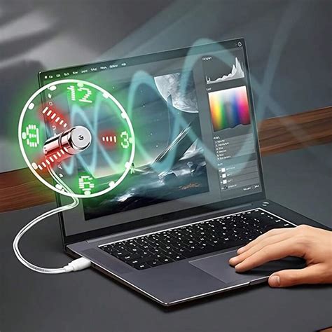 USB LED Clock Fan Time Displaying Desktop Cooler Portable Plug N Play Design No Battery