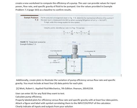 solved create a new worksheet to compute the efficiency of a pump the