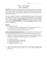 Lab Geologic Time Exercise And Docx Name GEOL Physical Geology Lab Geologic