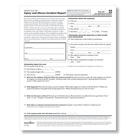 Osha 301 Form Printable Printable Forms Free Online