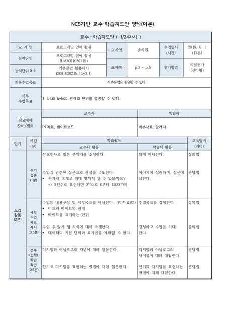 20190601 직업훈련교사수업의실행교안 Pdf