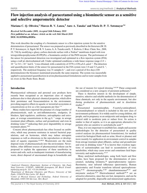 Pdf Flow Injection Analysis Of Paracetamol Using A Biomimetic Sensor As A Sensitive And