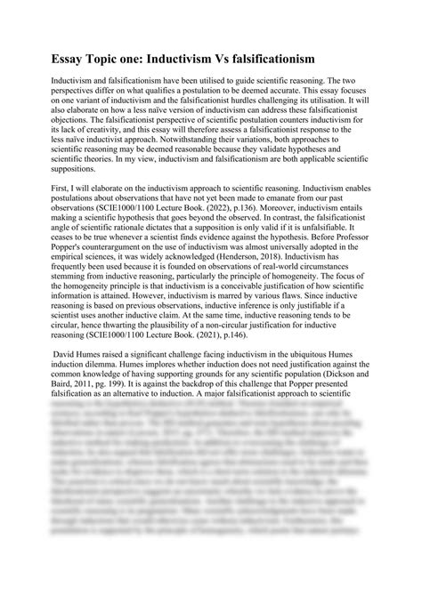 Essay Topic One Inductivism Vs Falsificationism Scie1000 Science Uq Thinkswap