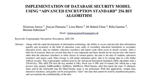 Implementation Of Database Security Model Using Advanced Encryption Standard” 256 Bit Algorithm
