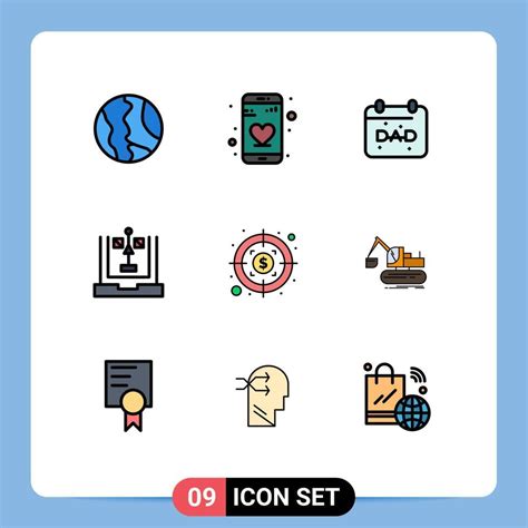 9 Thematic Vector Filledline Flat Colors And Editable Symbols Of Dollar Flowchart Calendar