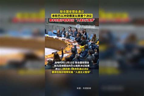 当地时间11月15日，联合国安理会就巴以局势通过决议，要求在加沙地带实行“人道主义暂停”。