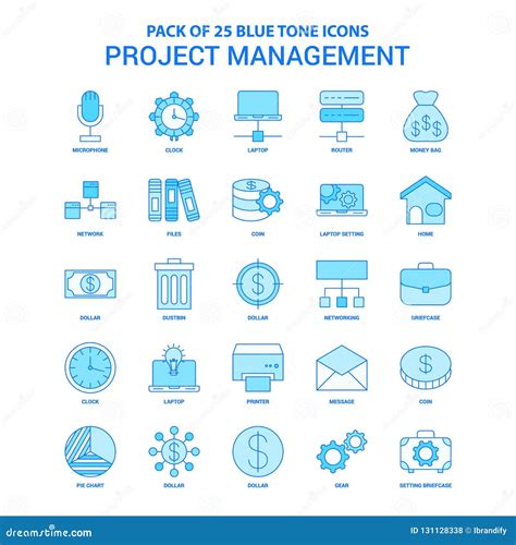 Project Management Blue Tone Icon Pack 25 Icon Sets Editorial Stock