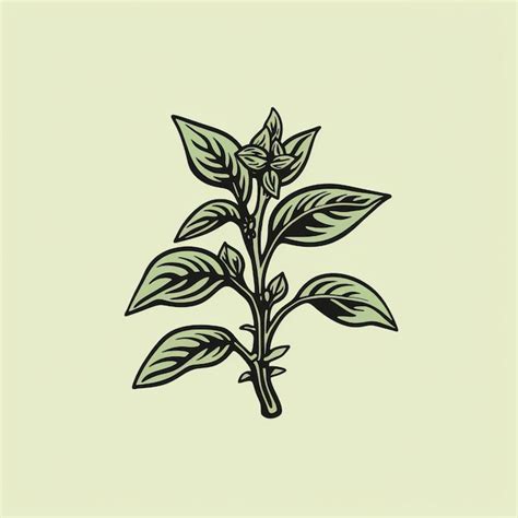 Vintage Style Basil With Wide Cracked Trunk Simple Line Drawing