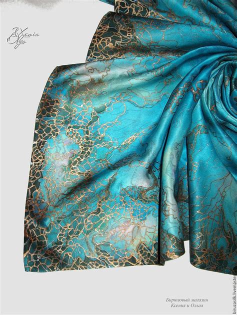 Шали палантины ручной работы Бирюзовое Волшебство шелковый платок с ручной росписью на заказ
