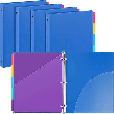 Henoyso 4 Sets 1 Inch 3 Ring Binder With 5 Tab Dividers With Pocket Flexible 3 Ring