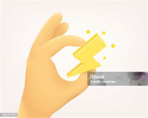 벼락 아이콘을 들고 있는 귀여운 만화 인간의 손 3d 벡터 일러스트 레이 션 뇌우에 대한 스톡 벡터 아트 및 기타 이미지 뇌우 번개 손 Istock
