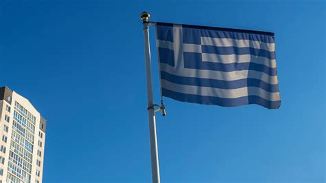 바람에 움직이는 그리스 국기 그리스의 국가 상징은 파란색과 흰색 그리스 플래그입니다 외교 개념 0명에 대한 스톡 사진 및 기타 이미지 Istock