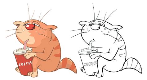 당신을 위한 귀여운 만화 캐릭터 고양이의 벡터 일러스트 레이 션 디자인 및 컴퓨터 게임 색칠 하기 책 개요 세트 가축에 대한