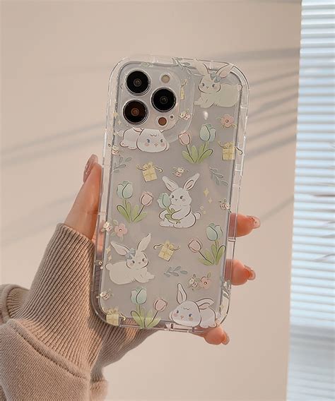 핑크리어카 아이폰 가든 토끼 투명 범퍼 실리콘 젤리 봄 귀여운 유니크 러블리 풀커버 우정 친구 생일 선물 애플 휴대폰 핸드폰 폰 케이스 아이폰케이스 11 12 프로 13