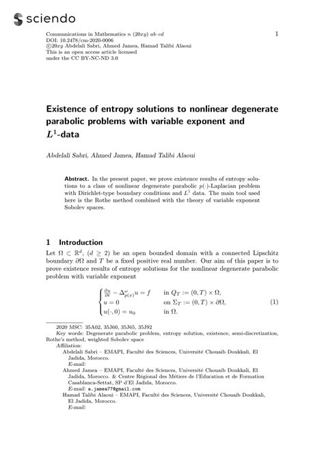 Pdf Existence Of Entropy Solutions To Nonlinear Degenerate Parabolic