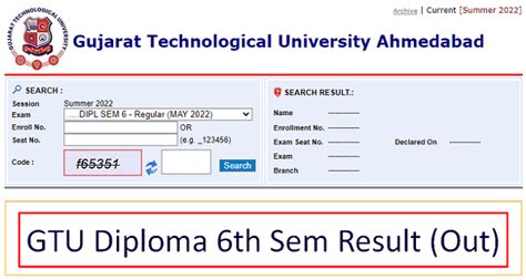 Gtu Diploma 6th Sem Result 2024 Link Out Gujarat Technological University Univexamresult
