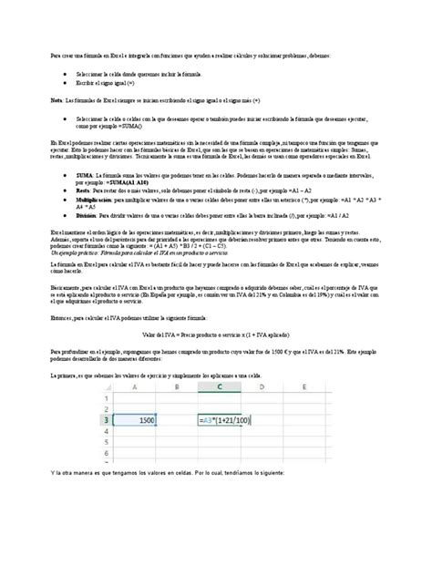 Para Crear Una Fórmula En Excel E Integrarla Con Funciones Que Ayuden A