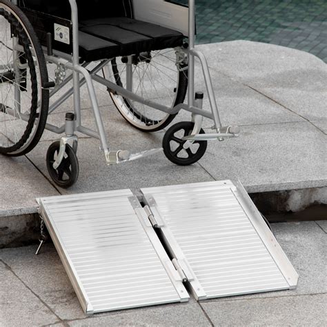 Homcom Textured Aluminum Folding Wheelchair Ramp Portable Threshold