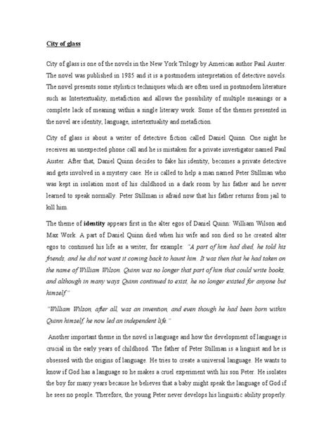 City Of Glass Analysis Pdf