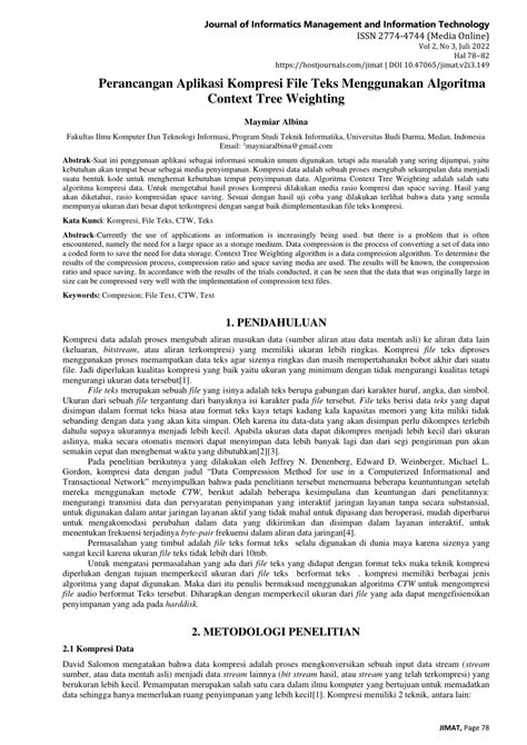 Pdf Perancangan Aplikasi Kompresi File Teks Menggunakan Algoritma